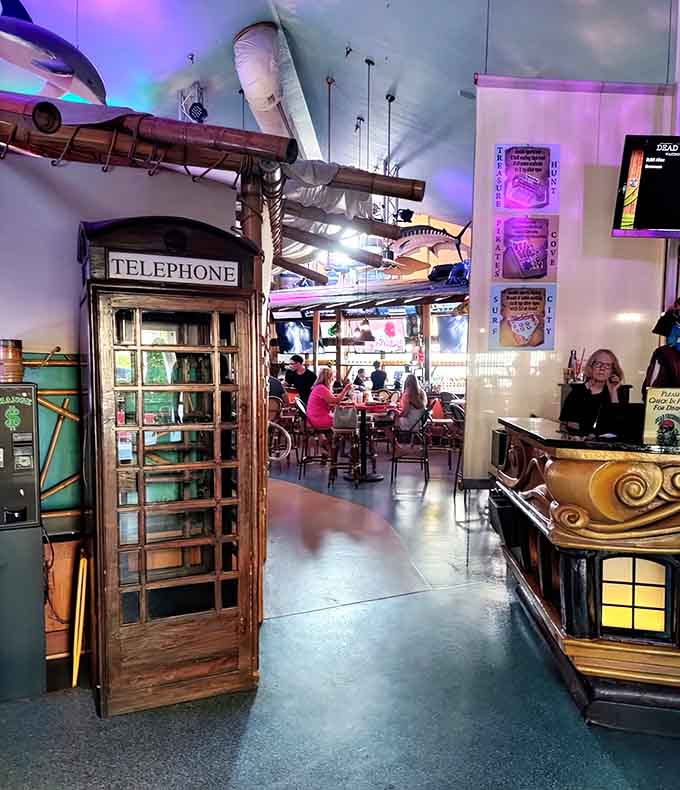 That vintage telephone booth adds character, though good luck explaining what it is to anyone under thirty.