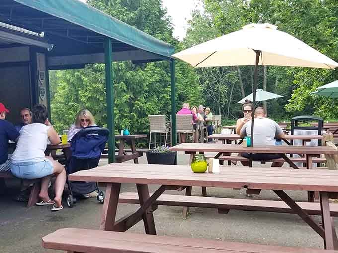 Outdoor dining where the dress code is "comfortable" and the atmosphere is "pure summer joy personified."