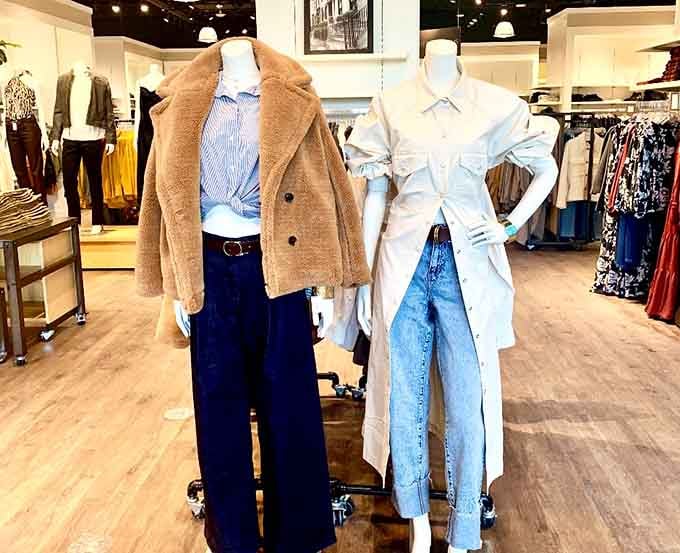 Fashion-forward displays proving outlet shopping doesn't mean sacrificing style for savings anymore.