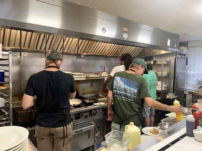 Watch the kitchen crew work their breakfast magic through the open layout that hides nothing from view.