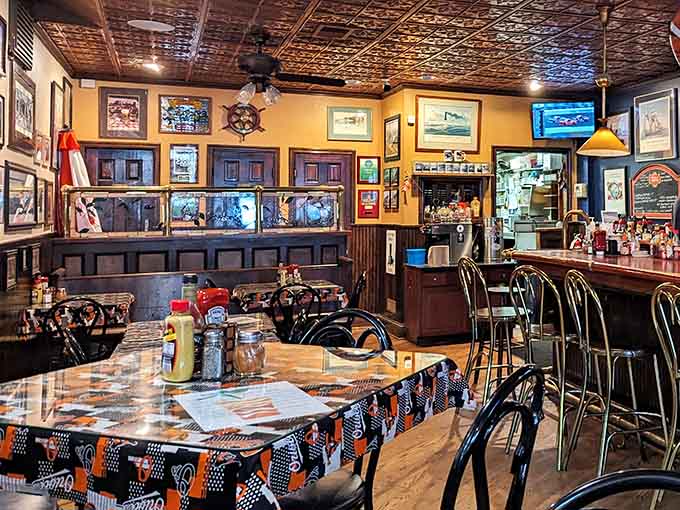 Tables set and ready for whatever stories, laughs, and meals the day brings to this welcoming neighborhood gathering spot.