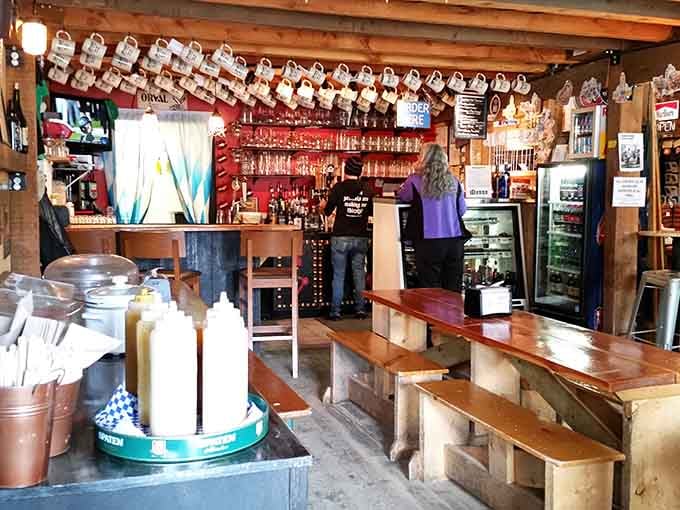 The condiment station setup lets you customize your sausage experience exactly the way your taste buds demand it.