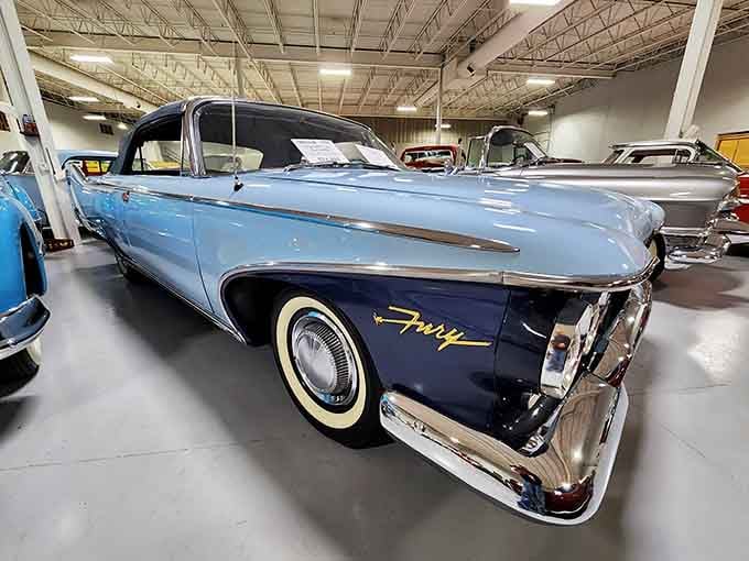 Baby blue and chrome, cruising in this would make you feel like you owned the whole dang highway.