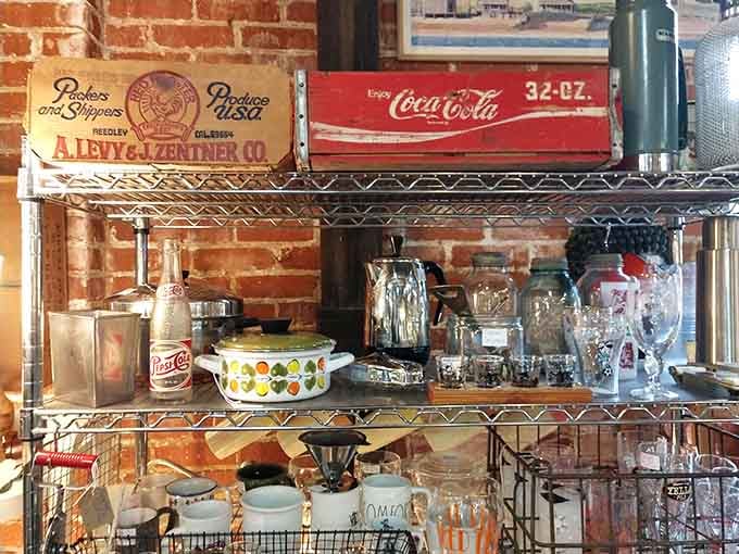 Vintage Coca-Cola crates and Pepsi memorabilia transport you straight back to the soda fountain era.