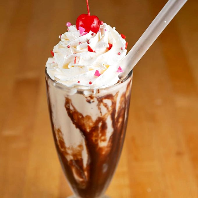 That classic milkshake with whipped cream and cherry on top tastes exactly like your fondest childhood memories should.
