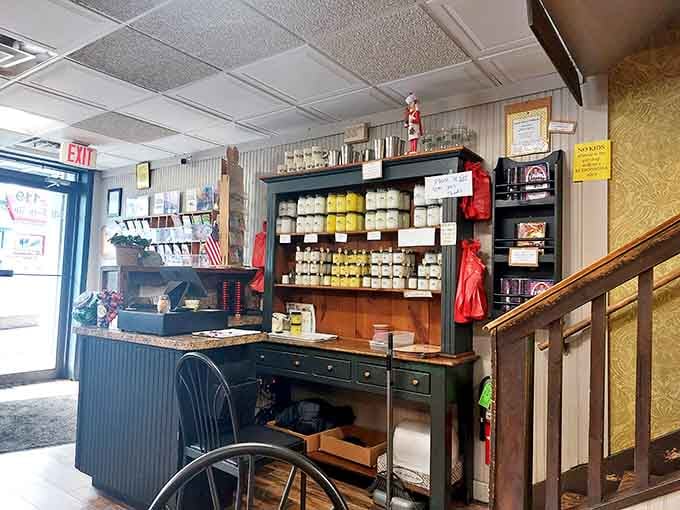 The order counter displays jams and jellies like edible souvenirs of your delicious Branson experience.