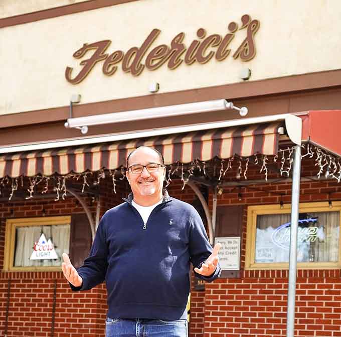A warm welcome awaits at Federici's, where the striped awning and twinkling lights promise old-school Italian-American comfort inside.