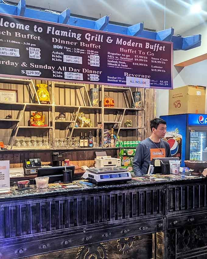 The friendly face behind the counter knows exactly what you're about to do to that buffet.
