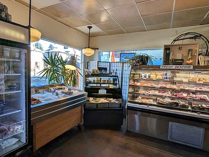 The fresh seafood case is where the magic begins, displaying the day's catch like edible treasures waiting for discovery.