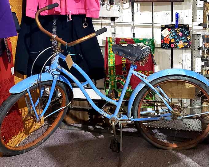 That vintage blue bicycle has seen more adventures than most people's entire Instagram feeds combined.
