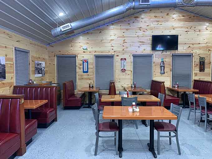 Parker's Pizzeria keeps it simple with wood paneling and booth seating, because great pizza doesn't need fancy decorating.