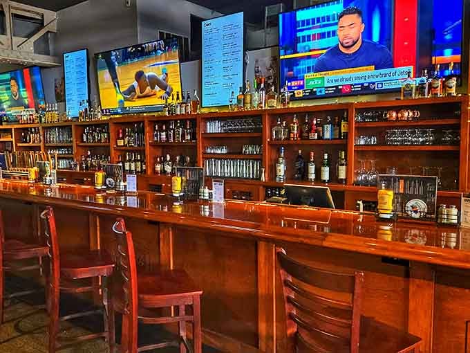 The bourbon selection behind that gorgeous bar could make a grown person weep tears of pure joy.