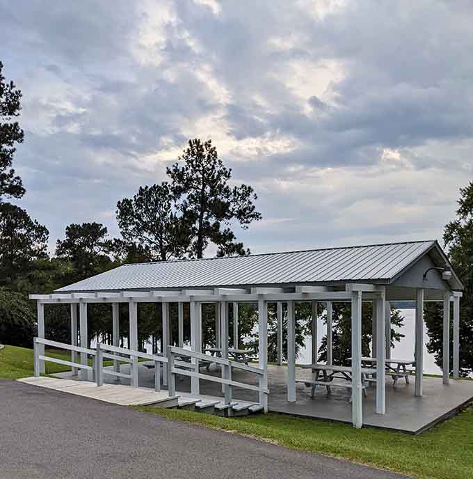 Covered pavilions provide shade for picnics, family reunions, and the kind of lazy afternoons that restore your faith in relaxation.