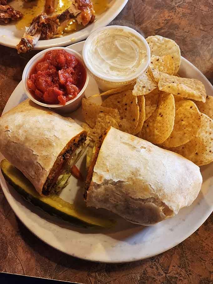 Wrapped burritos with chips, salsa, and queso prove Tex-Mex travels surprisingly well to upstate New York.
