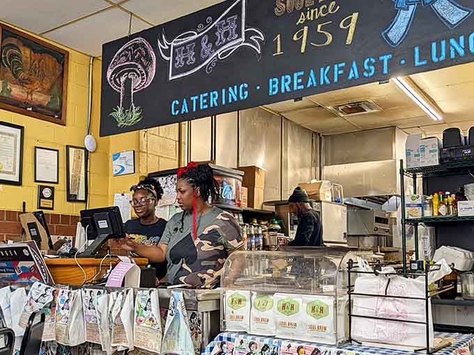 The register area where friendly faces greet you and your stomach starts making executive decisions about portion sizes.