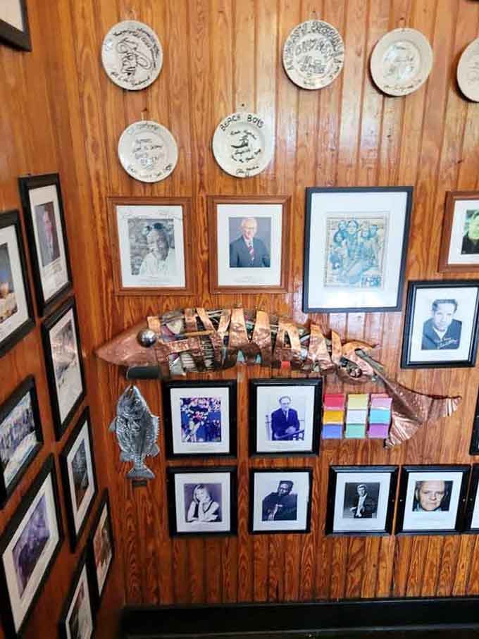 Walls covered in photographs and plates tell stories of decades worth of satisfied diners and Charleston history.