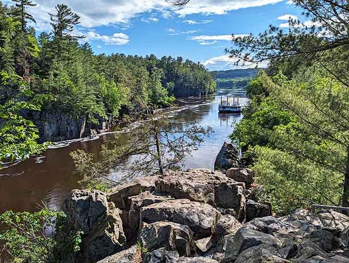 Rocky outcrops offer front-row seats to the river's endless performance, nature's longest-running show on Earth.