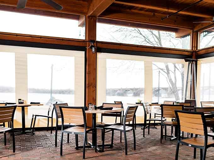 The covered patio offers front-row seats to nature's show while you enjoy your meal in comfort.