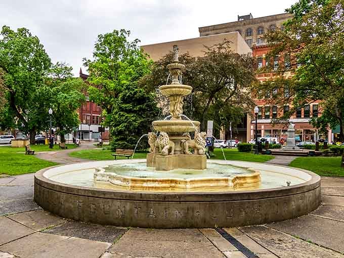 The Pasquerilla Fountain anchors Central Park with Old World elegance, providing the perfect backdrop for people-watching and contemplating life's mysteries.