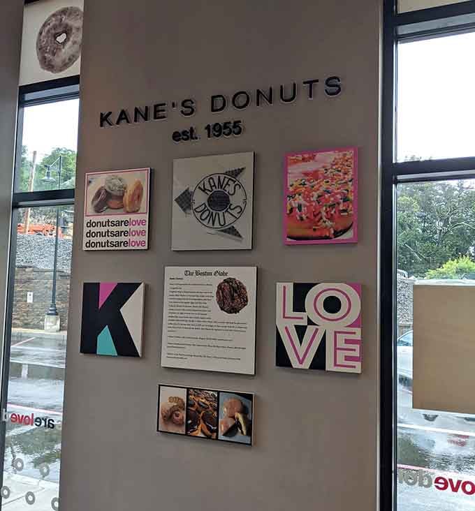 Wall art celebrating donuts as art, which is exactly the kind of self-awareness we need more of everywhere.