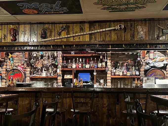 The well-stocked bar features Mardi Gras beads and Louisiana spirit, literally and figuratively speaking, in every pour tonight.