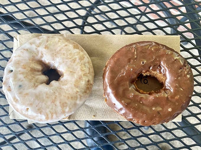 Two perfect specimens showing the difference between glazed simplicity and chocolate decadence, both equally capable of ruining your diet plans.