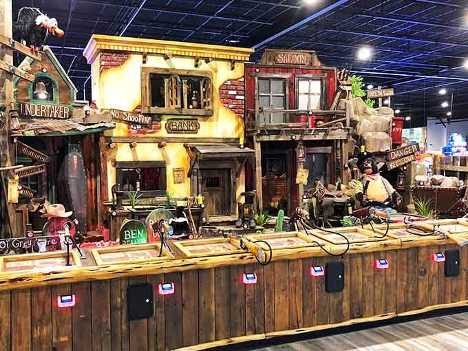 The shooting gallery setup looks like the Wild West met modern technology and decided to throw the best party ever.