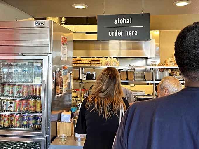 "Aloha, order here" sets the tone before you've even decided between tacos or sliders.