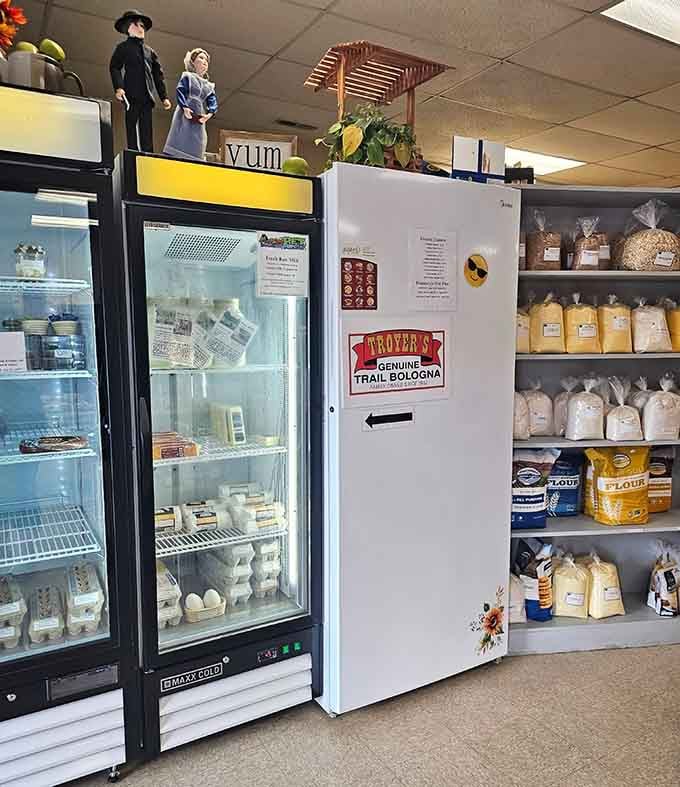 Refrigerators stocked with goodies and shelves full of Amish products make browsing here an absolute treasure hunt.