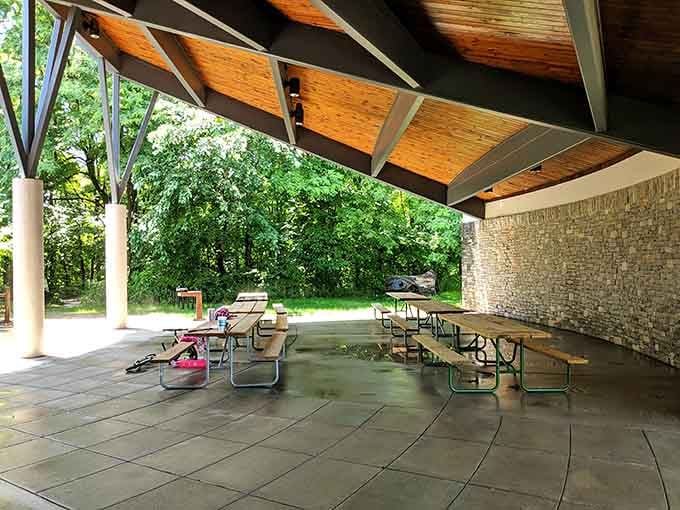 Covered picnic areas where you can enjoy lunch without negotiating with aggressive squirrels or sudden rain.
