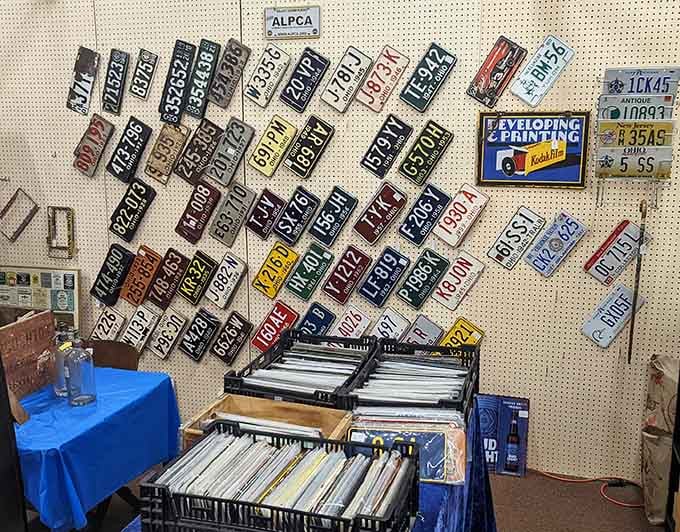 Those old license plates tell stories of road trips past, back when gas was cheap and cars had actual personality.