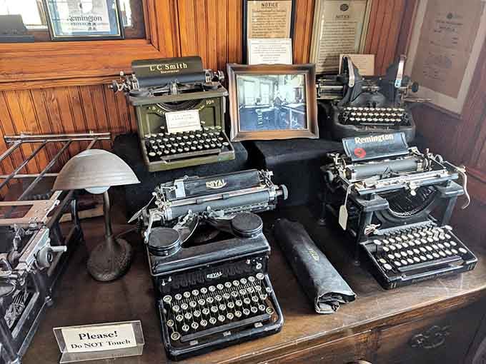 Four vintage typewriters ready for action, back when sending a message required actual finger strength and correction fluid.