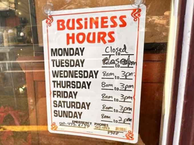 Business hours posted clearly, because nobody should miss out on these biscuits due to poor planning.