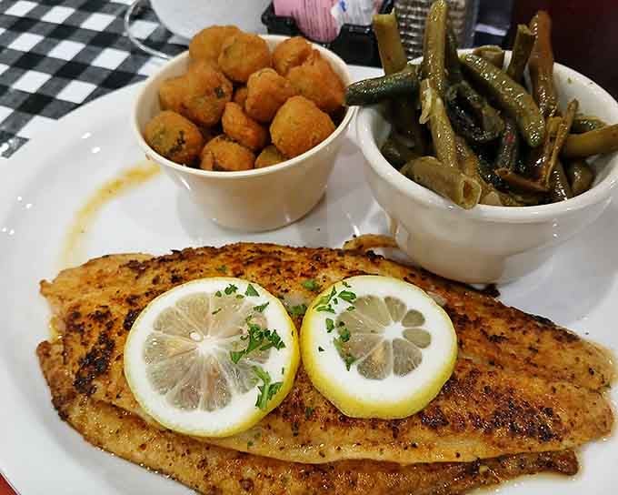 Cajun catfish with lemon slices that brings Louisiana flavor right to the heart of Texas territory.