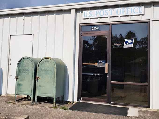 Those vintage mailboxes outside the post office belong in a Norman Rockwell painting about simpler American times.