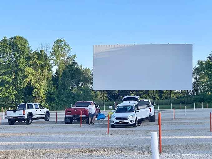 That massive blank canvas waiting for sunset, ready to transport hundreds of people to another world.
