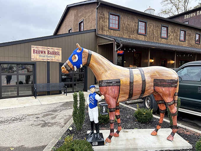 That wooden horse sculpture tells you everything about this region's relationship with thoroughbreds and bourbon.