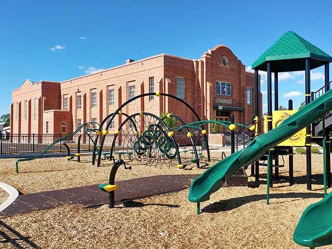 The old school building stands proud, reminding us that education once came with actual craftsmanship.