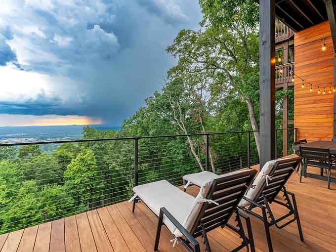 Deck chairs positioned for maximum view appreciation, because someone here really gets it right.