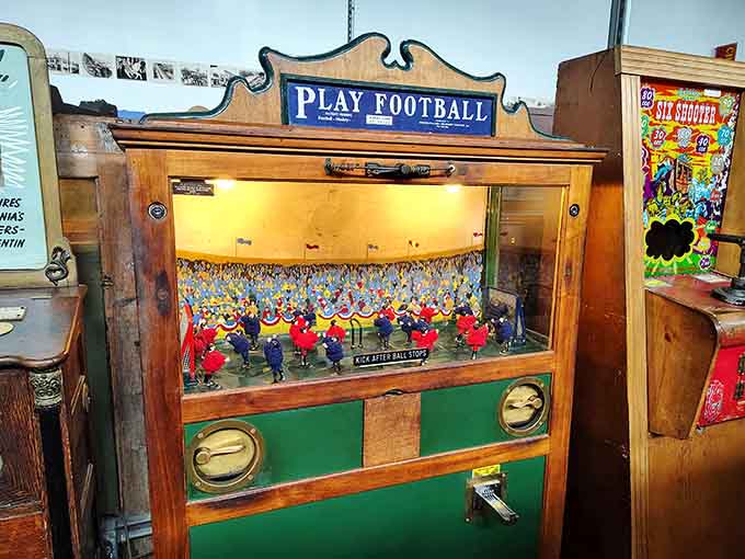 Vintage football game where tiny players actually move across the field, proving sports entertainment predates flat screens.