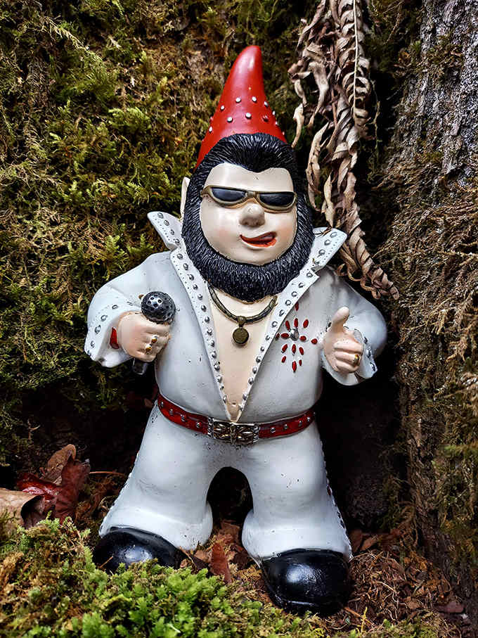 Elvis has entered the building, or rather the forest, proving that even the King can't resist gnome life's appeal.