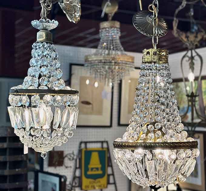 Crystal chandeliers hanging like frozen waterfalls, ready to add elegance to your dining room or dungeon.