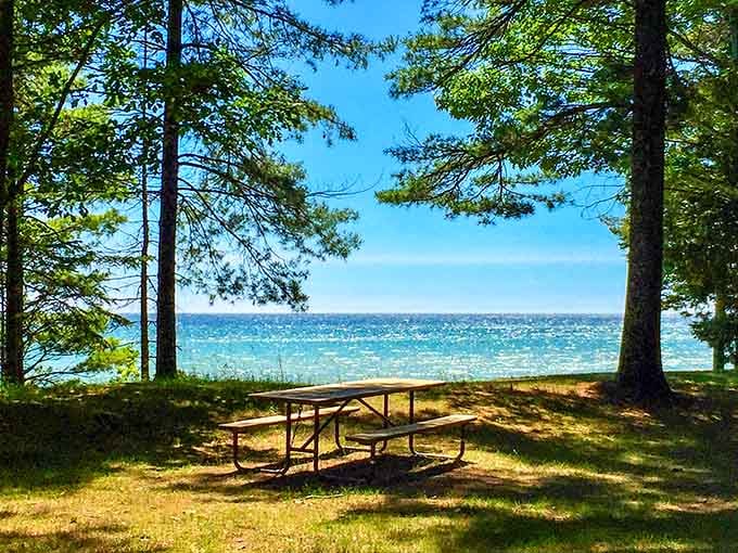 A picnic table with a million-dollar view of Lake Michigan, no reservation required.