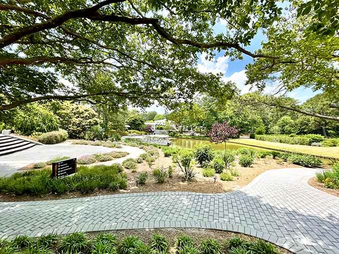 Manicured pathways wind through perfectly trimmed landscapes, inviting leisurely strolls and peaceful afternoon wandering sessions.
