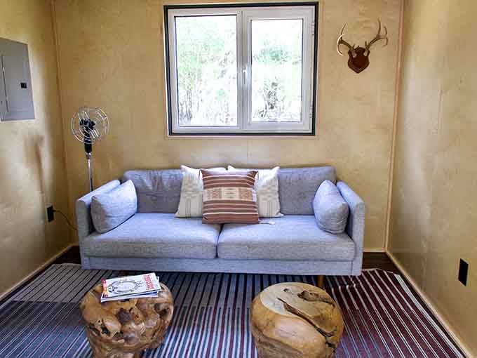 That gray sofa is begging you to curl up with a book and forget what day it is.