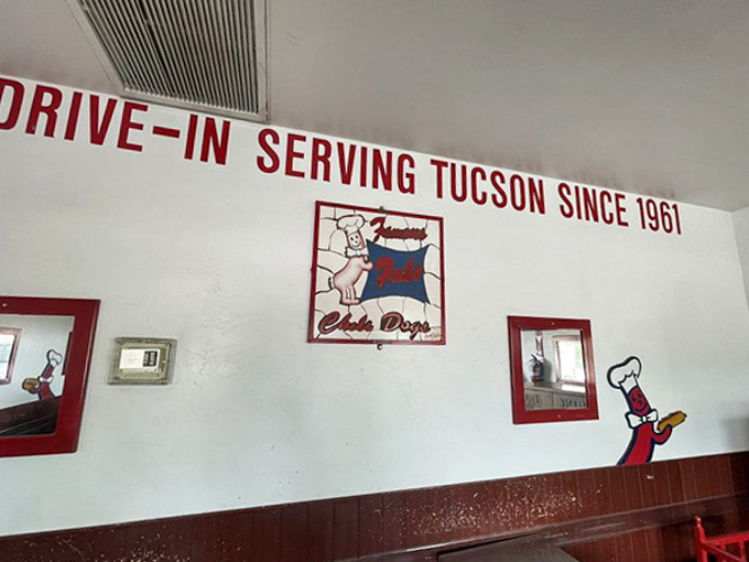 That vintage signage proudly announces decades of service, like a badge of honor earned one chili dog at a time.