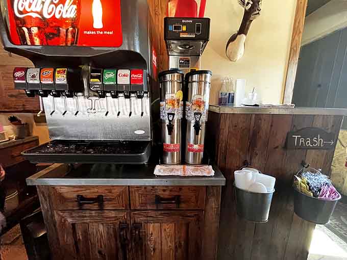 Self-serve beverages mean you can refill as many times as necessary to combat all that delicious smoky heat.