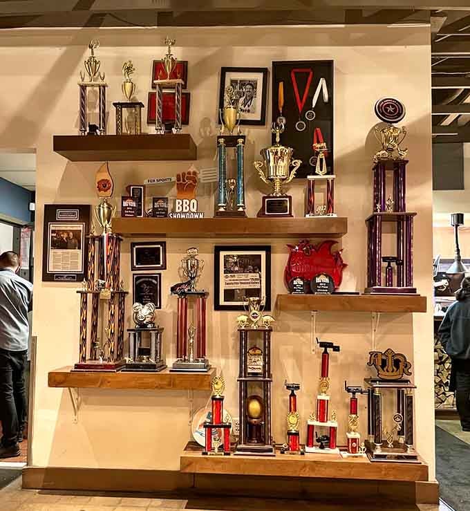 That trophy wall isn't just decoration, it's proof that Q39's barbecue credentials are absolutely legitimate.