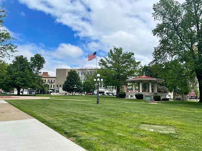 Washington Park's playground features slides and swings where kids can actually experience gravity without parental liability waivers.