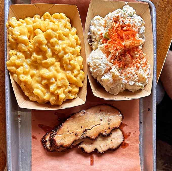 Mac and cheese so creamy it could be its own food group, paired with turkey that's anything but dry.